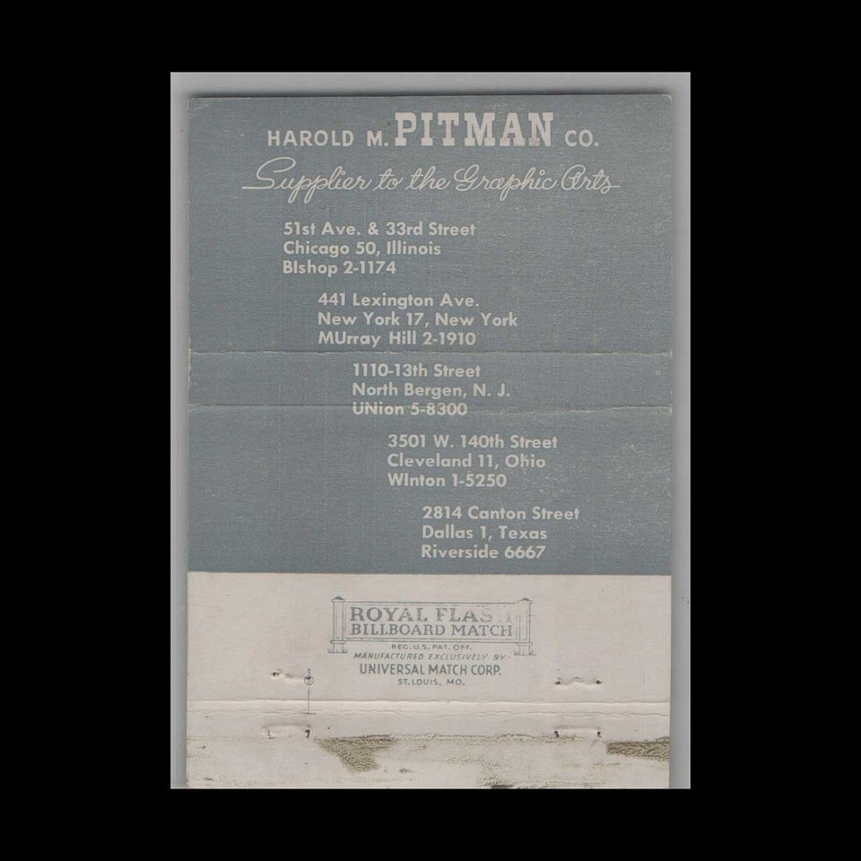 Matchbook Cover Harold M. Pitman Co Graphic Arts Supplier Chicago IL | eBay