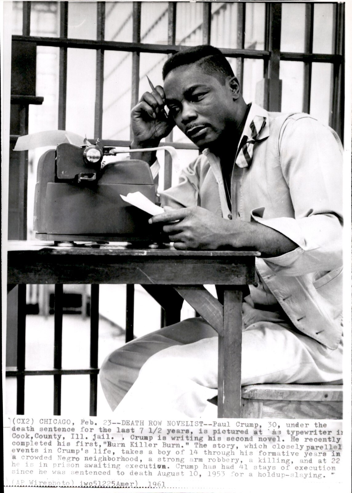 LG89 1961 Wire Photo CHICAGO DEATH ROW NOVELIST PAUL CRUMP LOCKED UP ...
