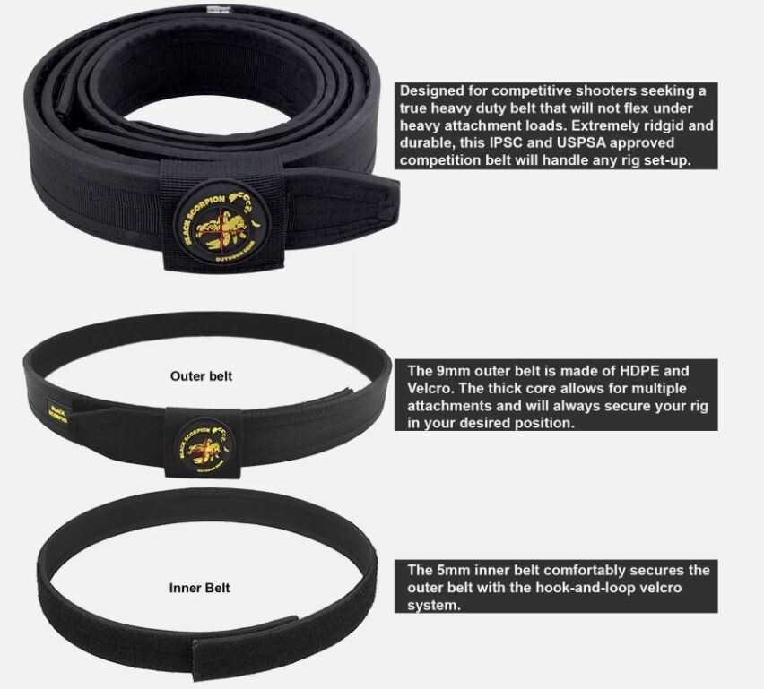 Black Scorpion Gear Pro Heavy Duty Competition Belt for IPSC, USPSA, 3 ...