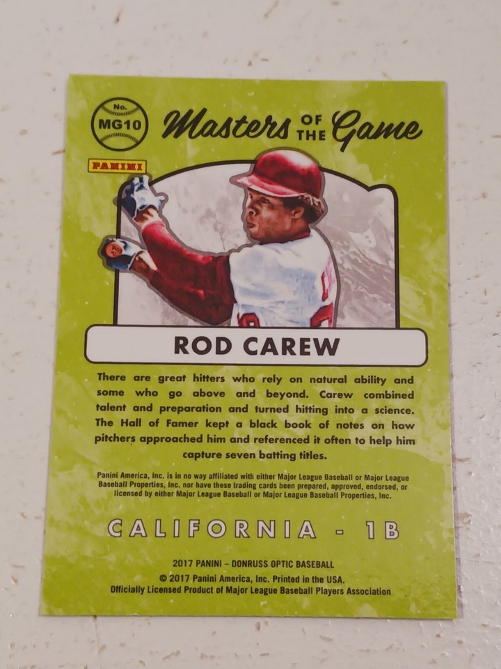 Rod Carew California Angels 2017 Donruss Optic Masters Of The Game Card ...