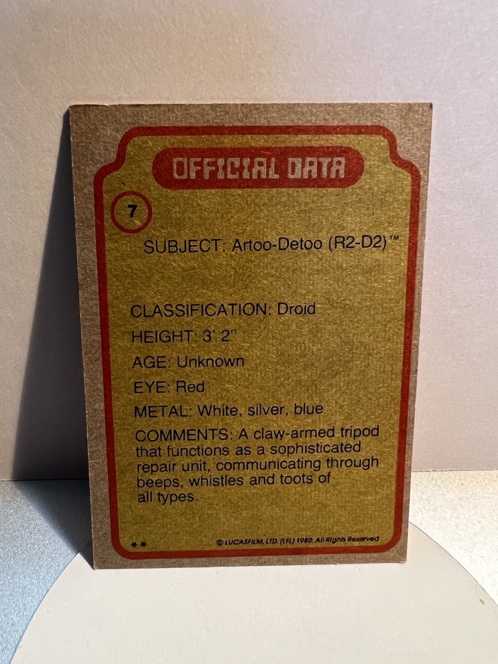 Topps Original 1980 Empire Strikes Back Star File Artoo-Deeto R2D2 card ...