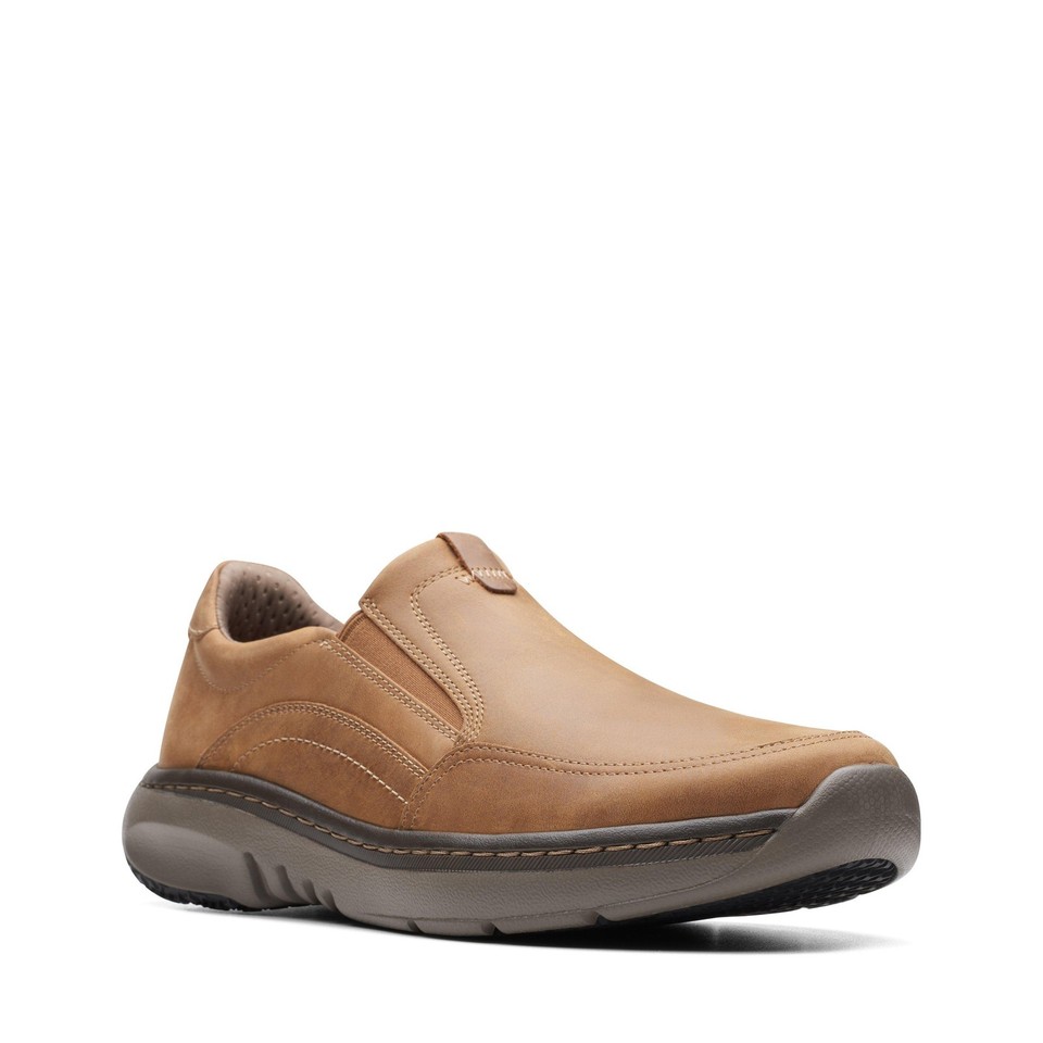 Clarks Mens Pro Step Brown Leather Casual Slip On Shoes | eBay