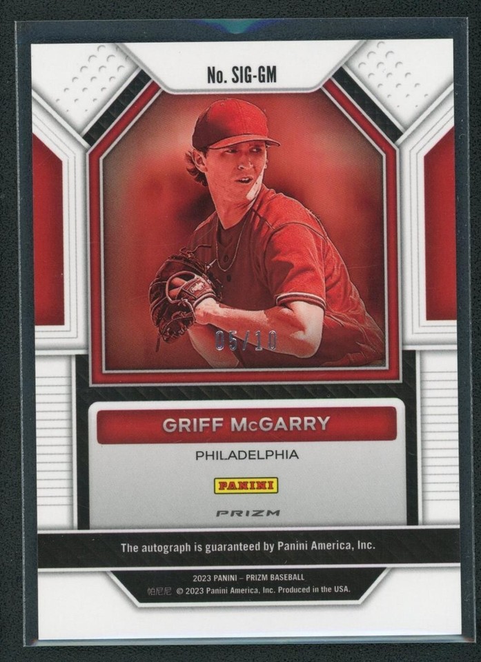 2023 GRIFF MCGARRY 05/10 AUTO PANINI PRIZM SIGNATURES GOLD AUTOGRAPHS ...