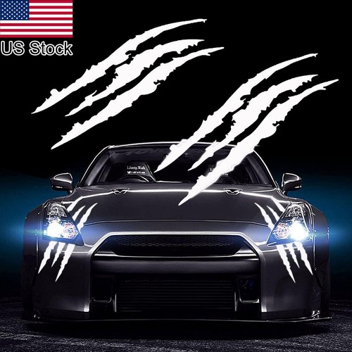 2pcs Silver Reflective Claw Scratch Graphic Headlight Vinyl Decal ...