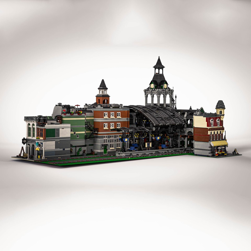 Modular Train Station Building Blocks Set DIY Model MOC Bricks Toys ...