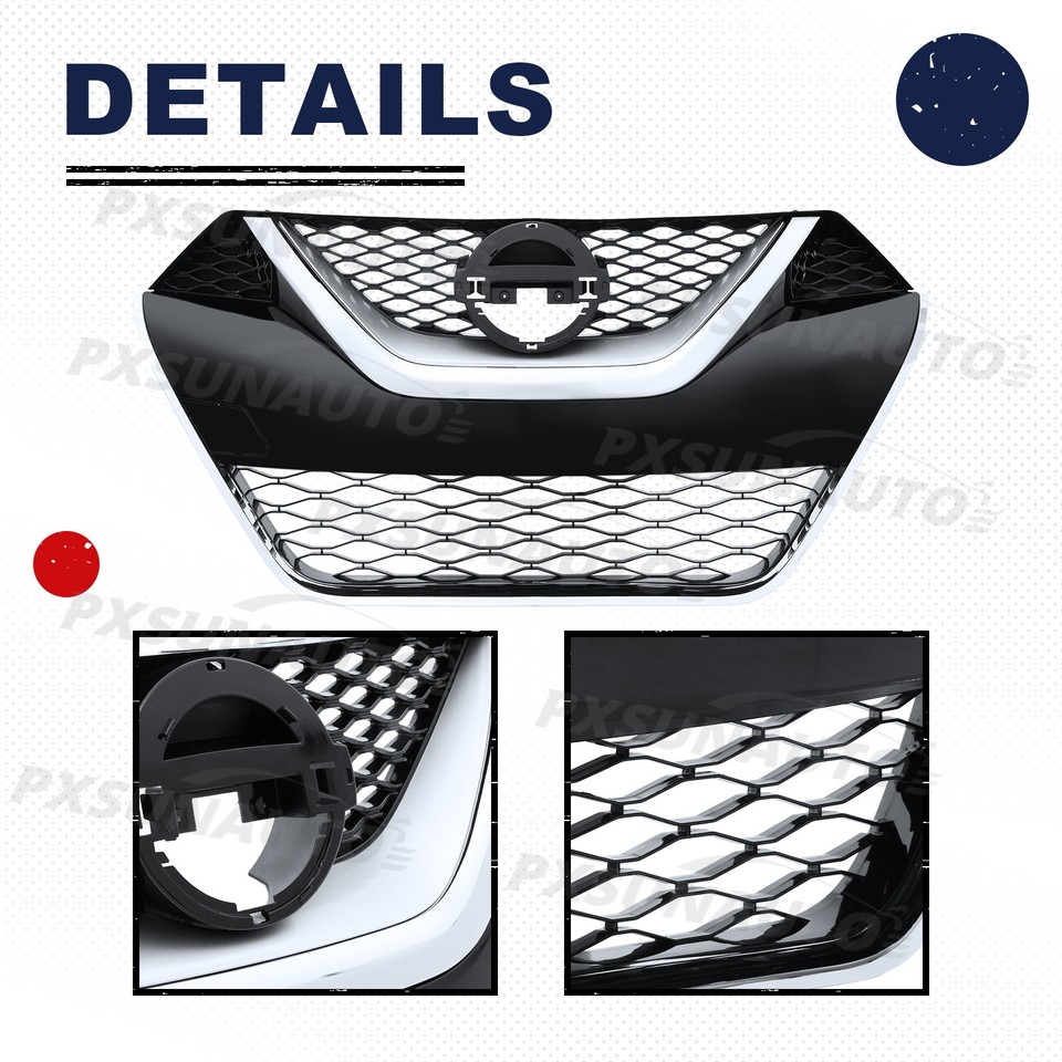 Front Bumper Grille Black Grill W/Chrome Trim For 2016 2017 2018 Nissan ...