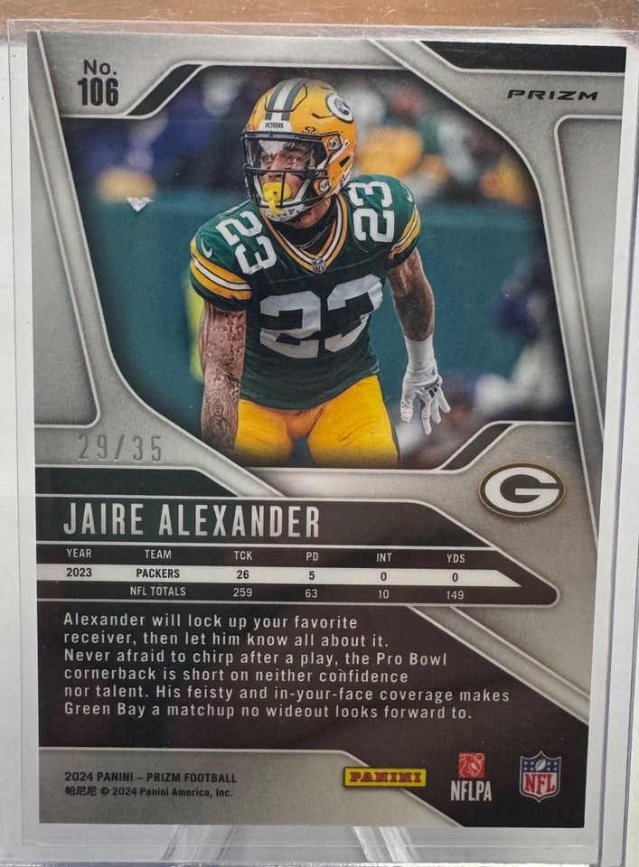 JAIRE ALEXANDER 2024 PANINI PRIZM FOOTBALL RED SHIMMER PACKERS /35 ...