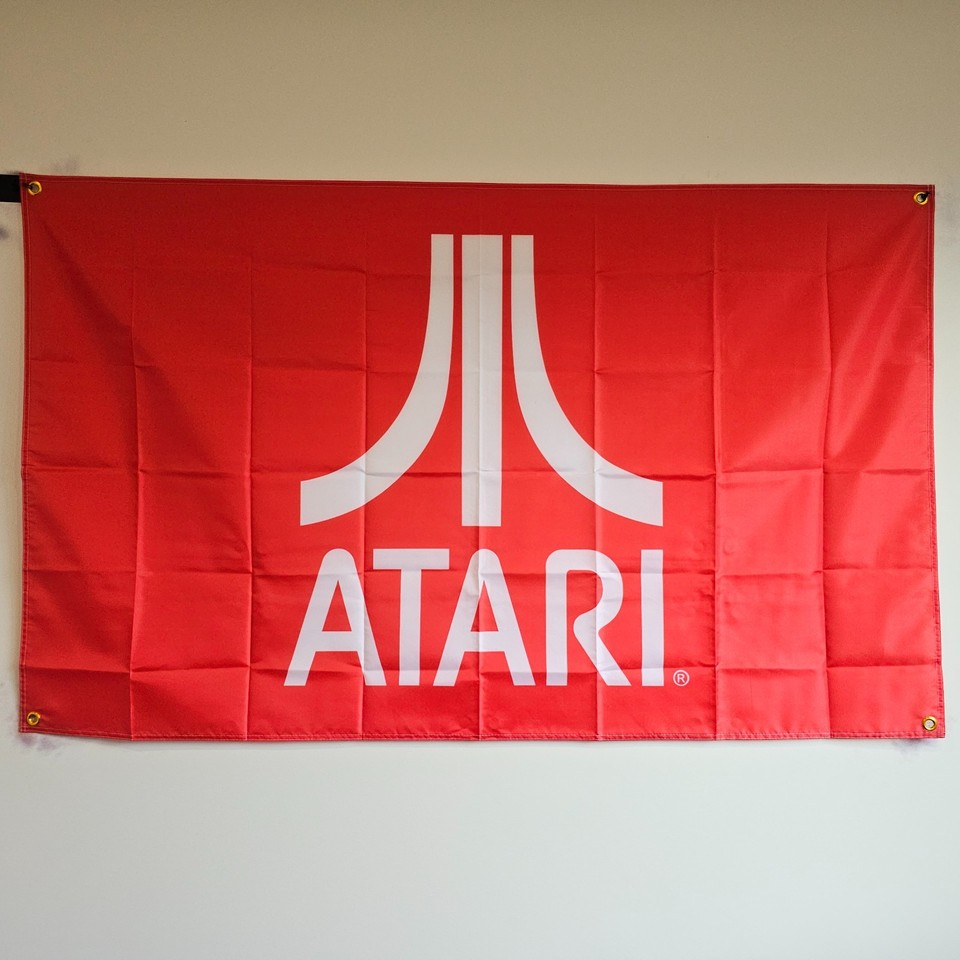 ATARI GAME LOGO FLAG BANNER 150X90CM MAN CAVE SIGN RETRO GARAGE WALL ...