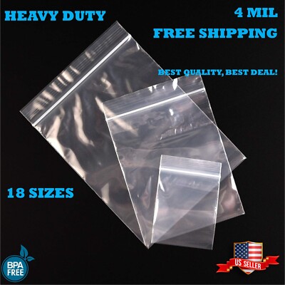 Clear Zip Seal Plastic Bags 4 Mil Heavy Duty Poly Reclosable Zipper Top ...