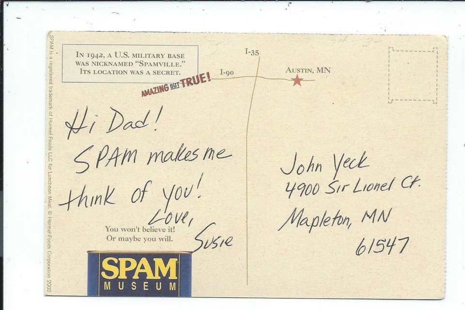 Postcard Post Card Spamville 1942 Military Base Advertising Spam | eBay