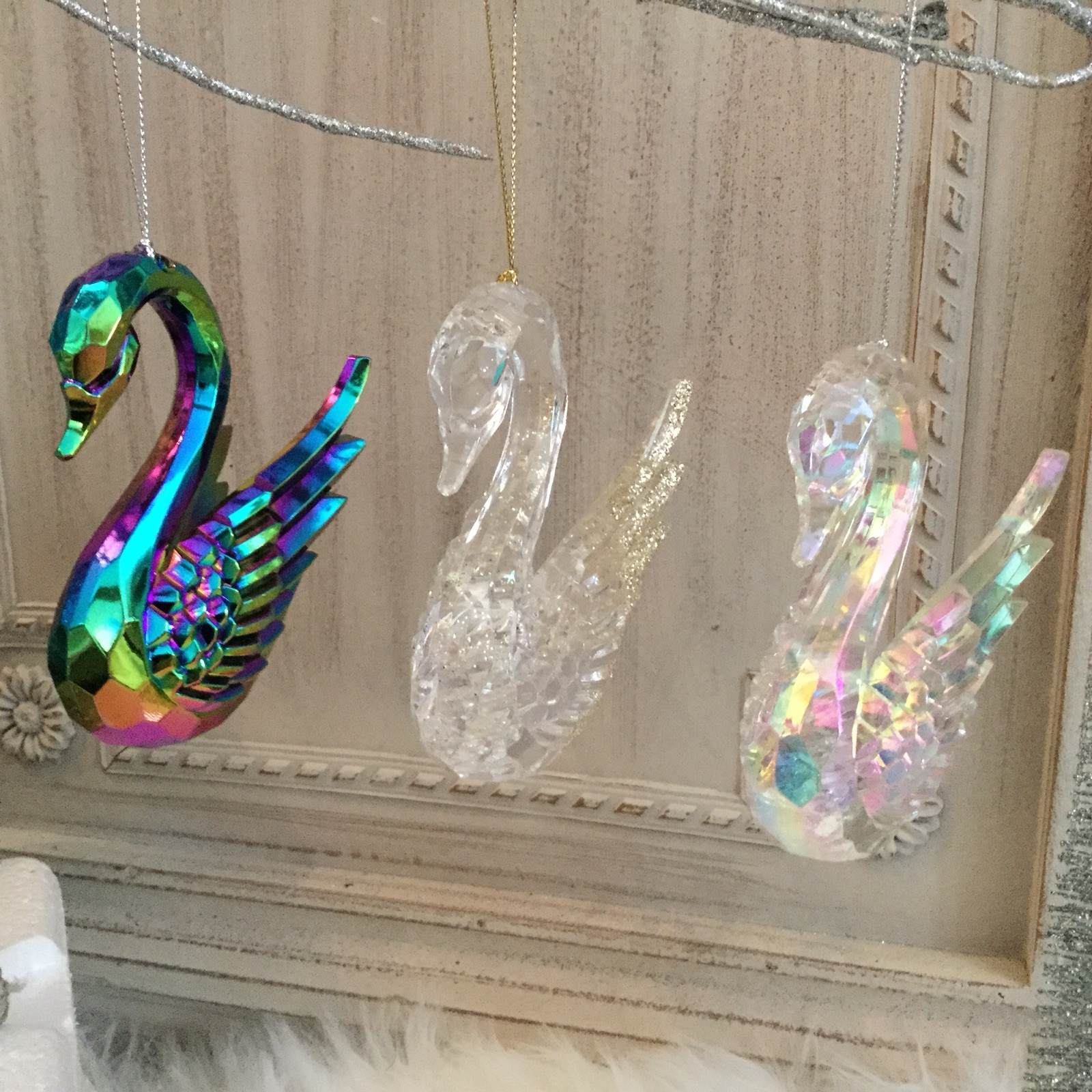 Acrylic Rainbow Iridescent Swan Christmas Tree Decoration Gisela Graham ...