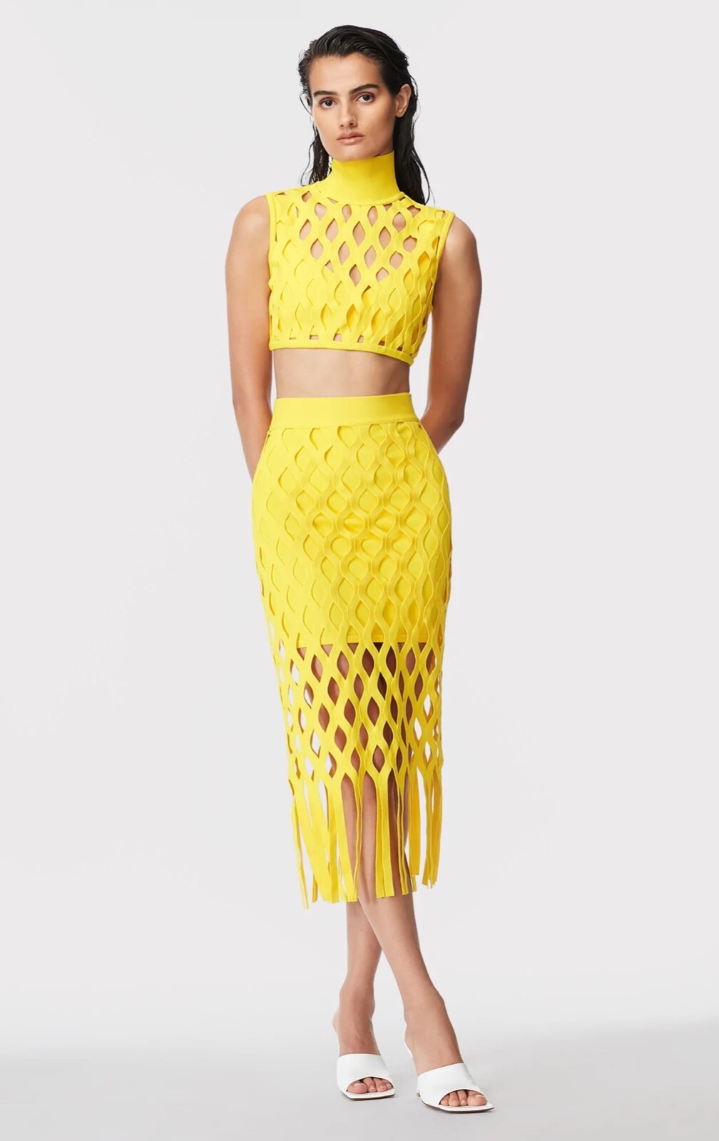Herve Ledger Turtleneck Fishnet Bandage Crop Top (Top Only) $990 MSRP ...