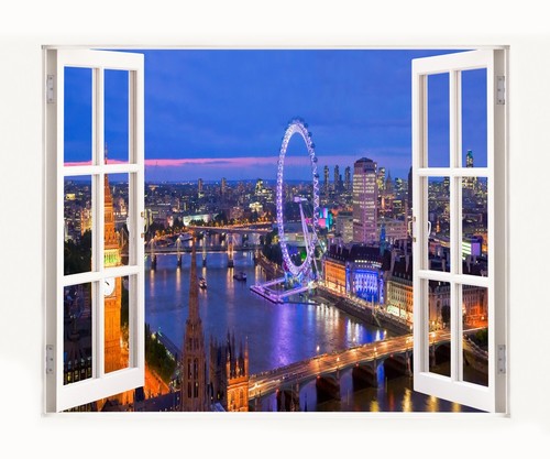 London Eye City 3D Effect Window View Picture Fabric Wall Art Sticker Poster | eBay UK