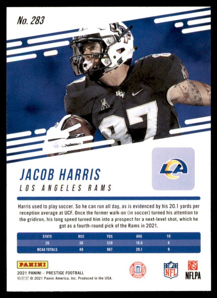 2021 Panini Prestige Jacob Harris Los Angeles Rams #283 RC | eBay