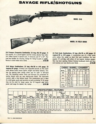 1980 Print Ad of Savage Model 24 Field Grade & 24D Deluxe Combo Shotgun ...