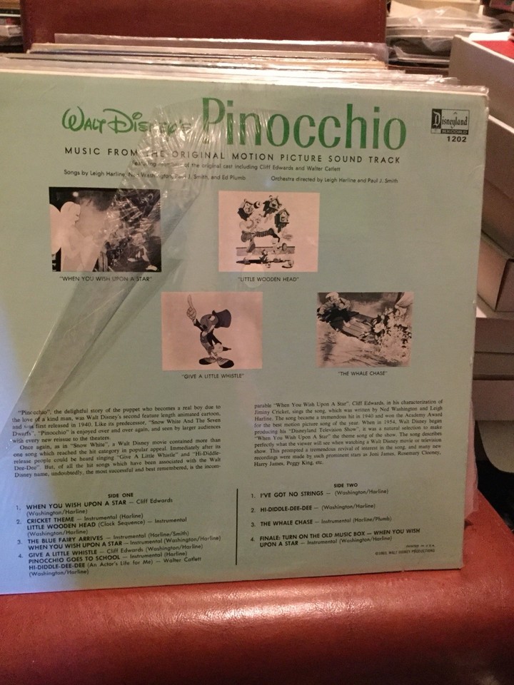WALT DISNEY'S * PINOCCHIO * SOUNDTRACK LP * 1963 | eBay