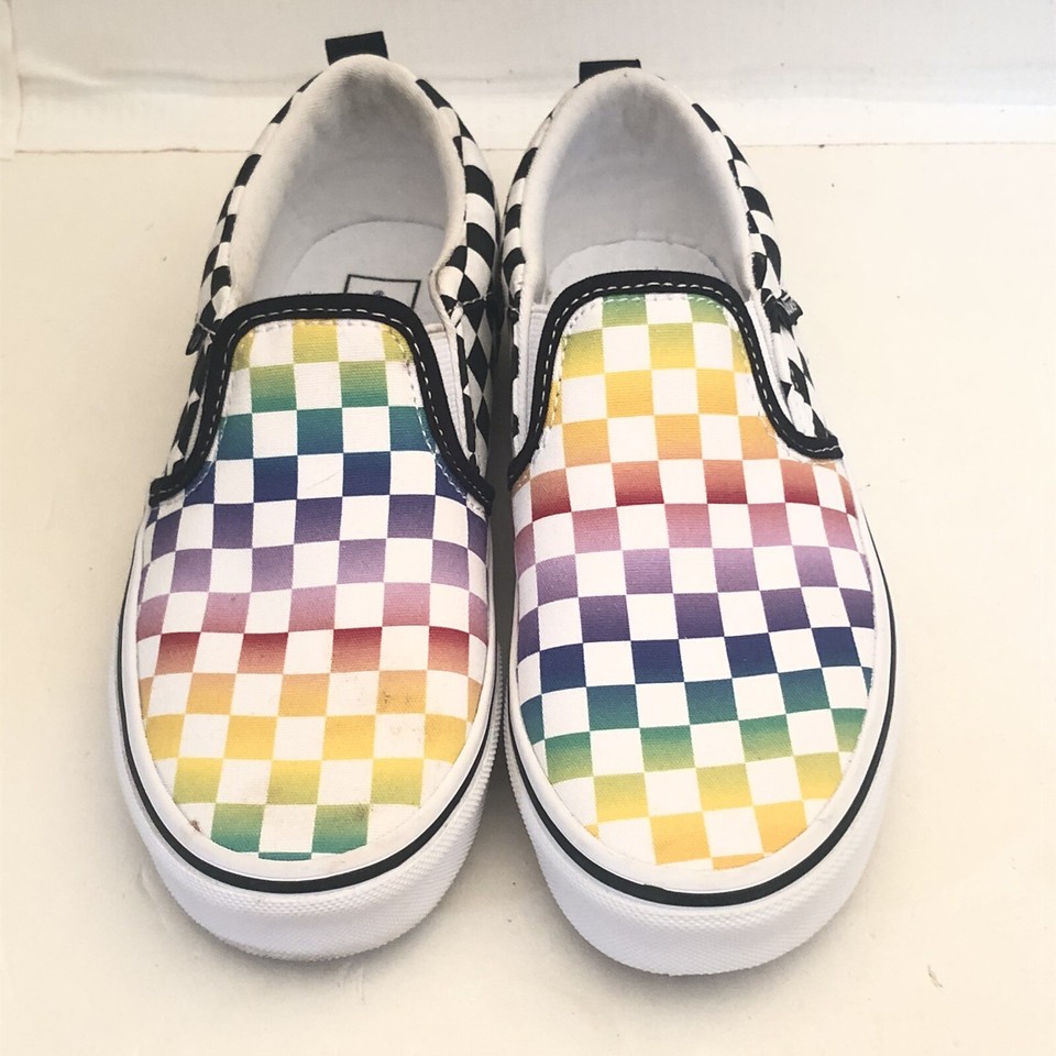 Vans Missy Youth Size 2.0 Checkered Rainbow Slip On Skate Canvas Low ...