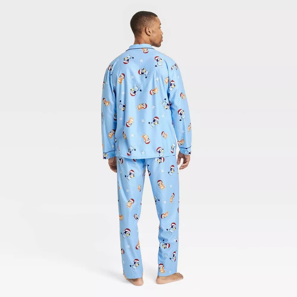 Bluey Christmas Pajamas Set Men's Button Disney Bingo Dog S M L XL XXL ...