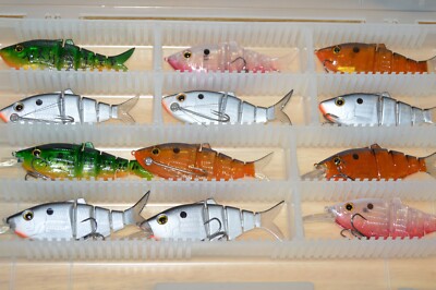 12 lures kicktail some weedless jointed bass lures plano tackle box | eBay