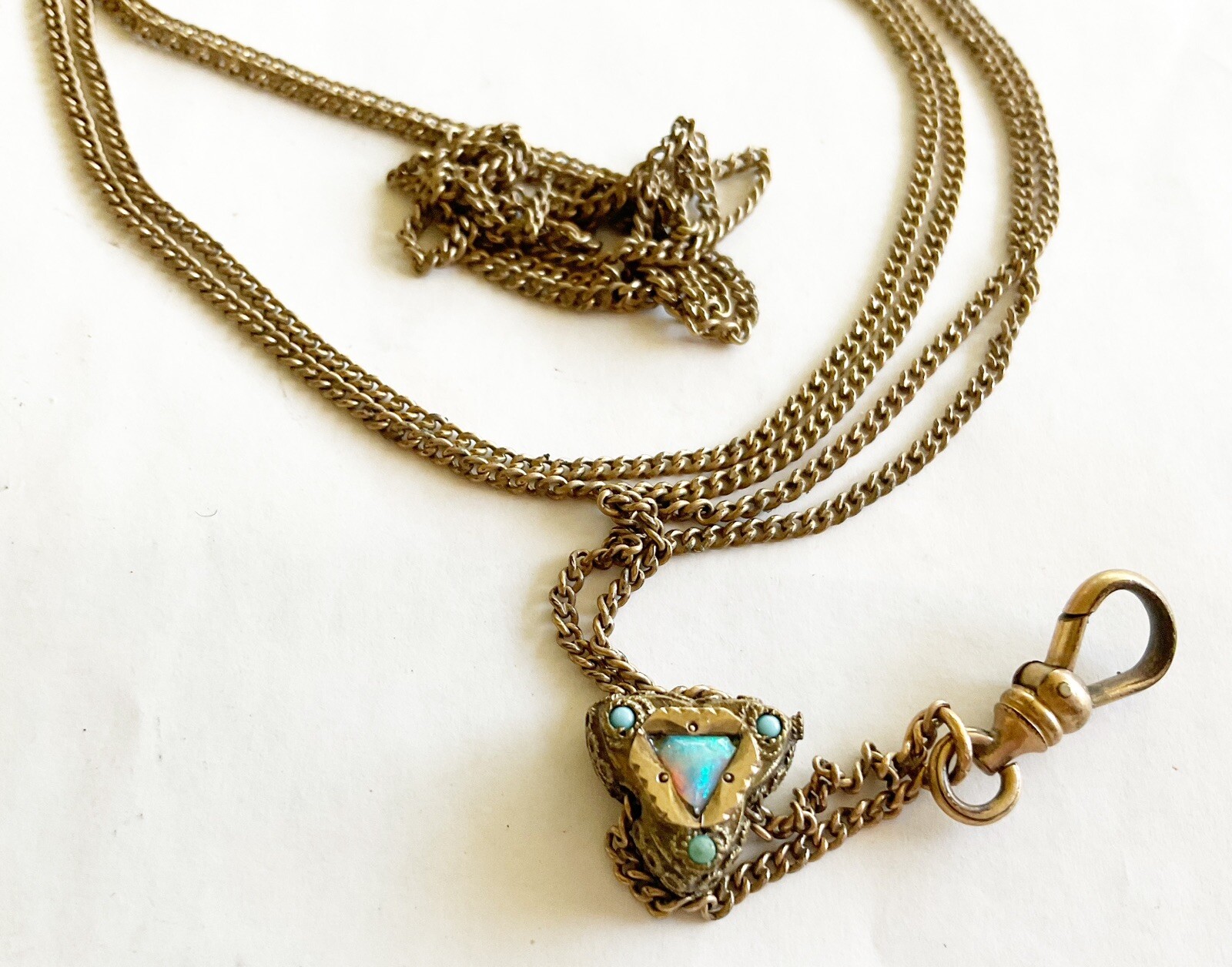 antique gold filled watch slide and chain - Gem