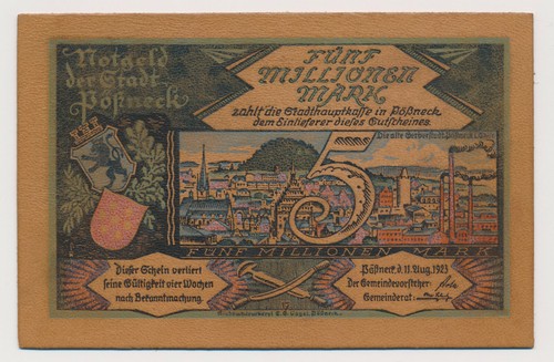 Pößneck PÖSSNECK 5 Millionen Mark Notgeld Leder Leather Grabowski 450 ...