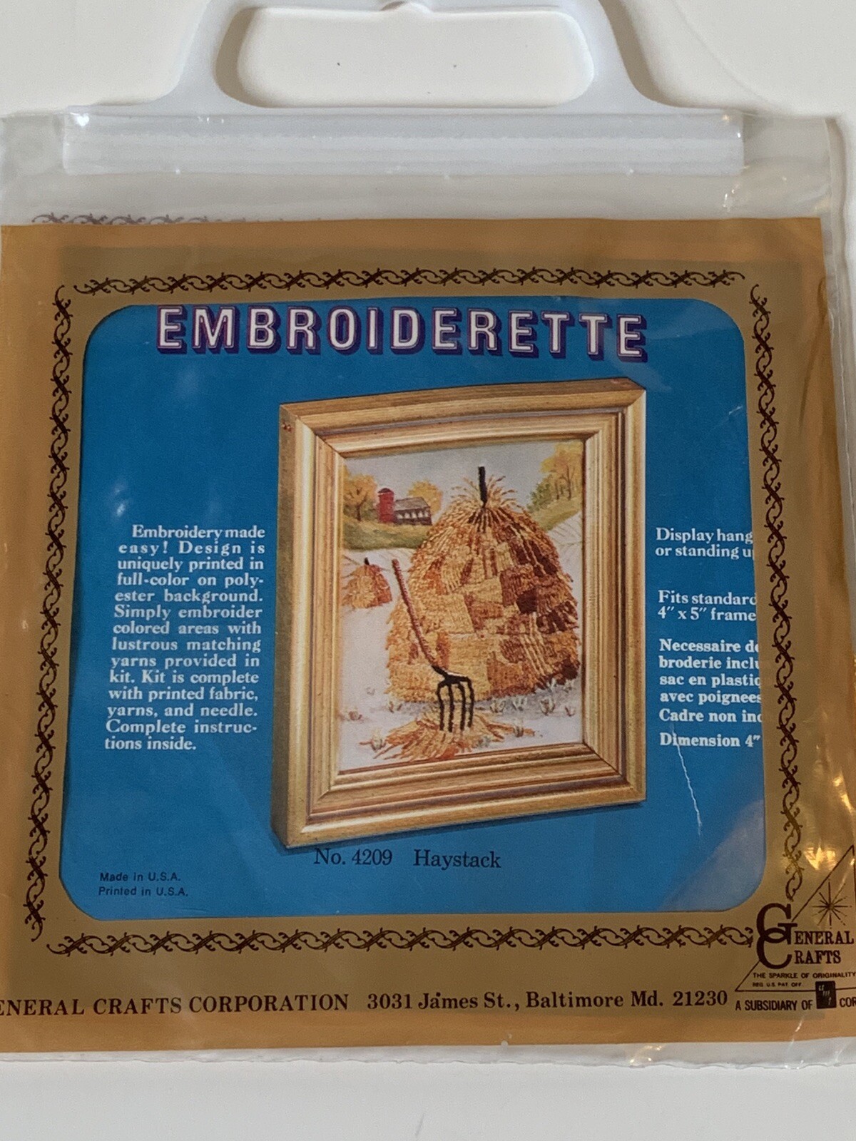 1978 Vintage General Crafts Embroiderette 4209 Haystack Embroidery Kit ...