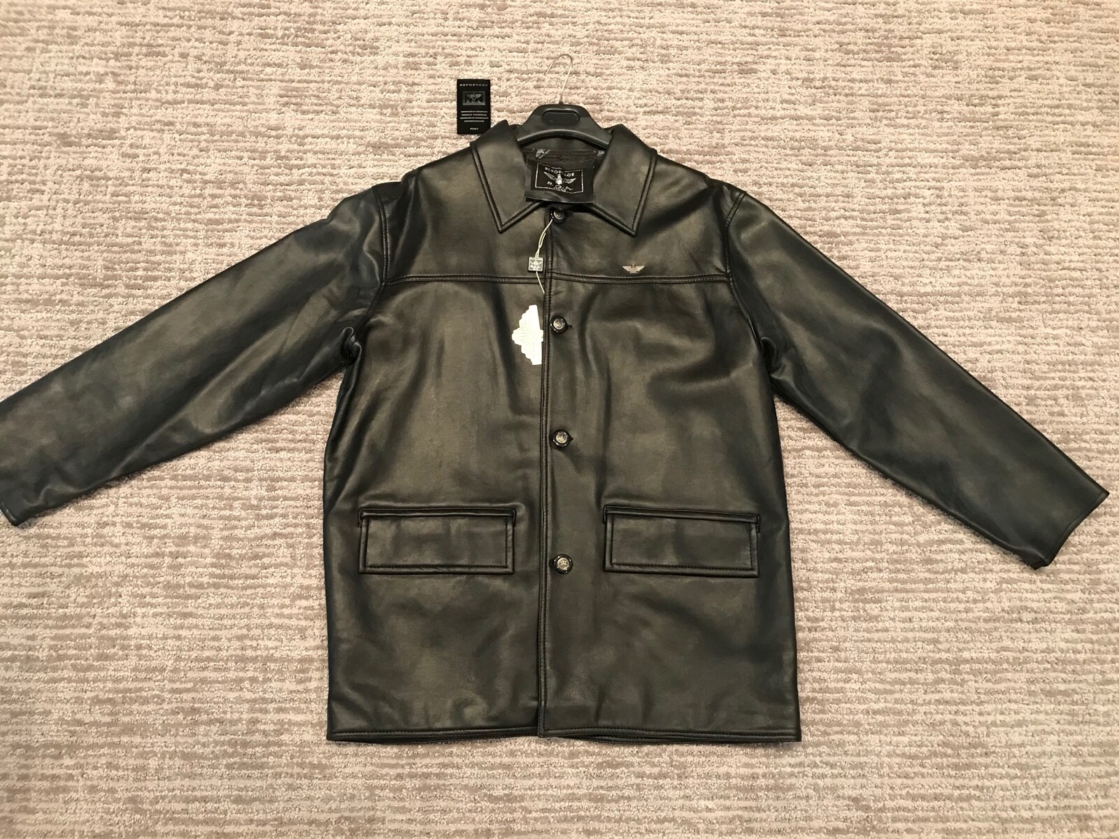 NWT REPORTAGE RGA ITALY Men's Faux Leather Car Coat Black Size X-Large ...