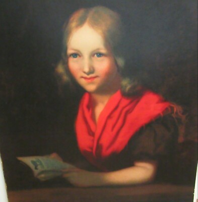 GIRL WITH RED SHAW READING A BOOK LARGE OLD COLOR PRINT UNSIGNED | eBay