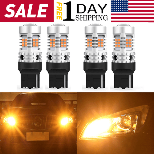 4x 7440 Amber Yellow LED Turn Signal Light Bulbs Canbus Anti Hyperflash ...