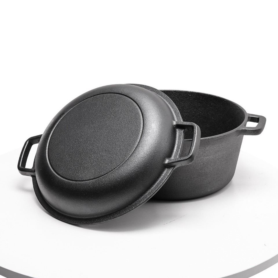 6L Metal Cast Iron Dutch Pot Camping BBQ Hanging Soup Stockpot ...