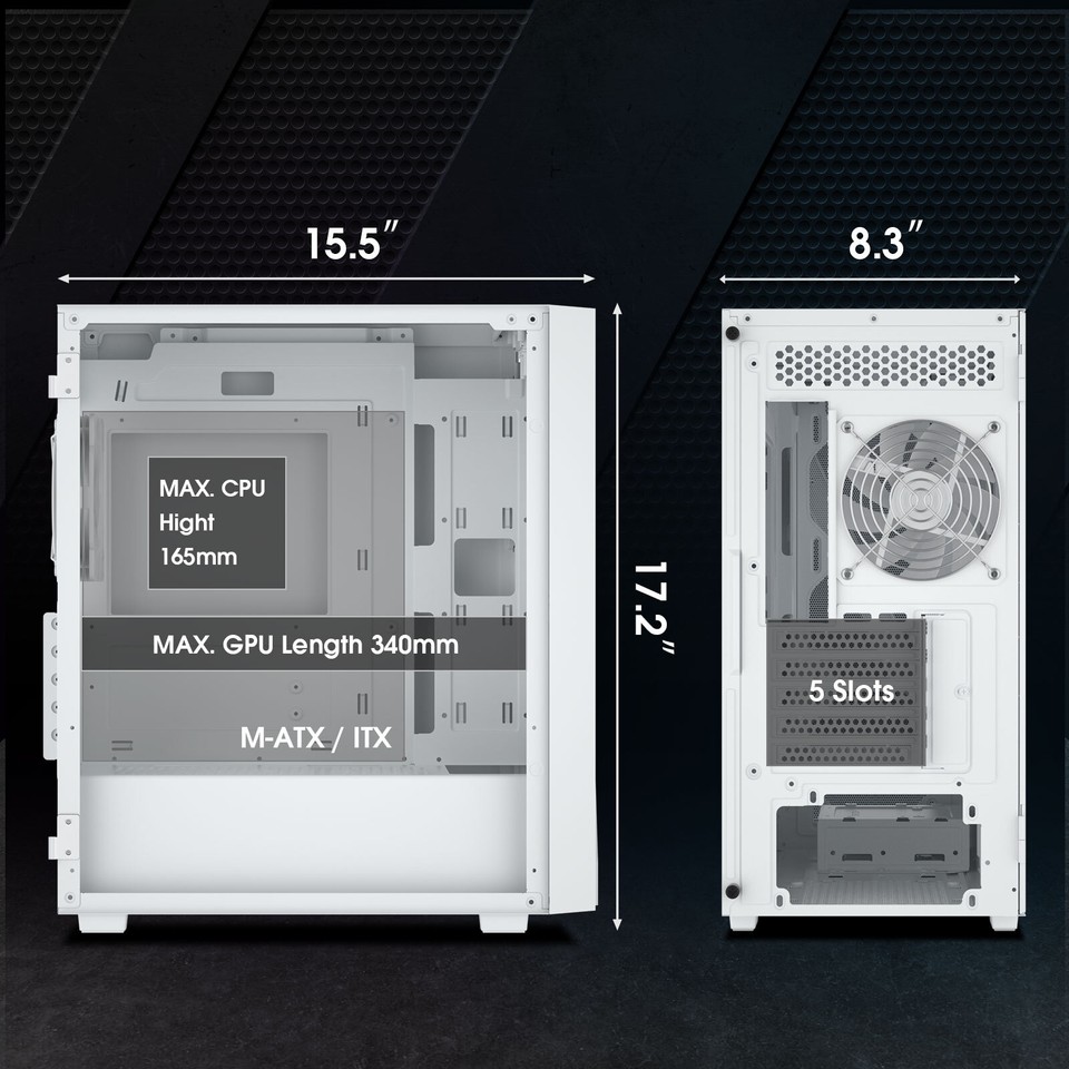 Vetroo M05 White Micro ATX Gaming Computer PC Case M-ATX / ITX w/ 120mm ...