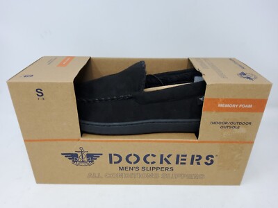 Dockers Mens Slippers Memory Foam Black Indoor Outdoor Small (7/8 ...