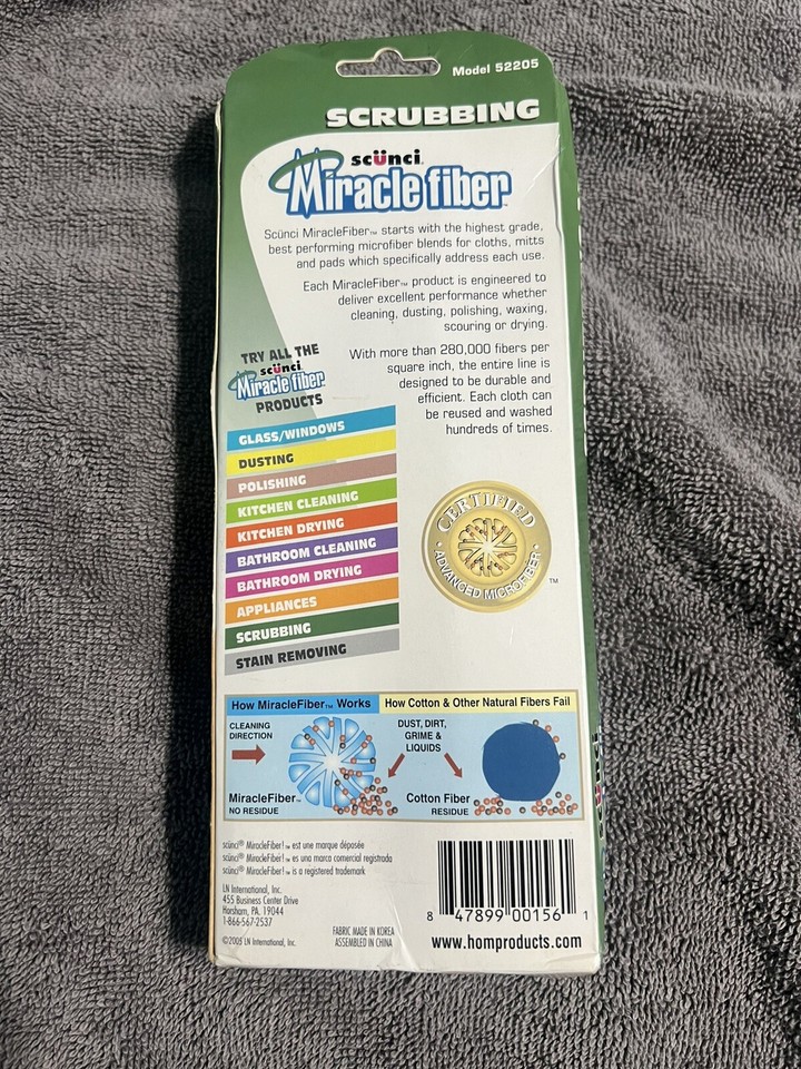 (1) Scunci Miracle Fiber Scrubbing 8x9 Mitt Model 52205 Reusable ...