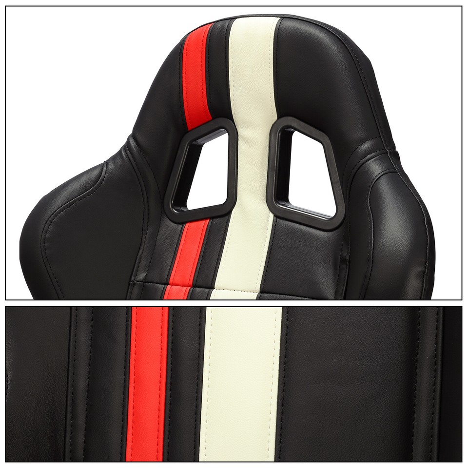 2 x Universal Black PVC Leather Red/White Strip Left/Right Racing Car ...