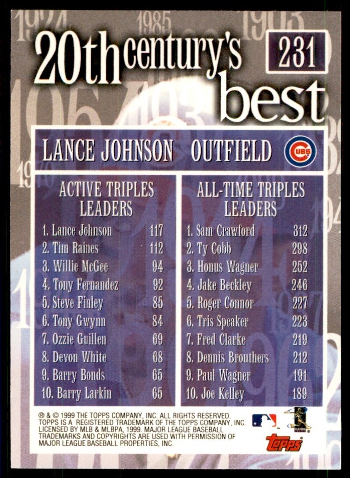 2000 Topps Lance Johnson Baseball Card Chicago Cubs #231 | eBay