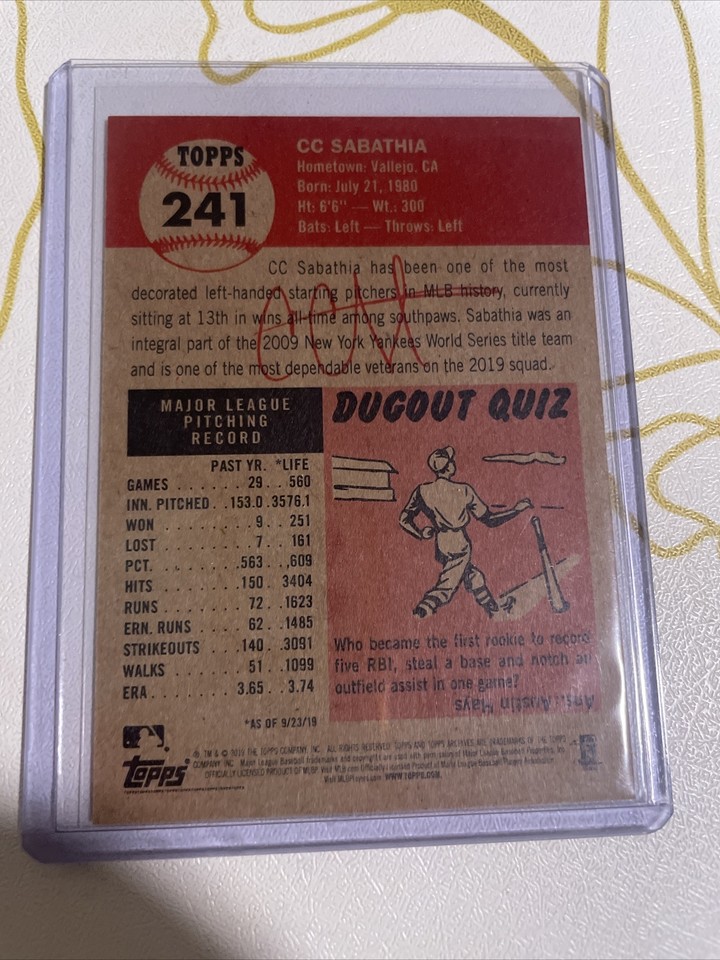 2019 Topps Living Set #241 CC Sabathia Card New York Yankees | eBay