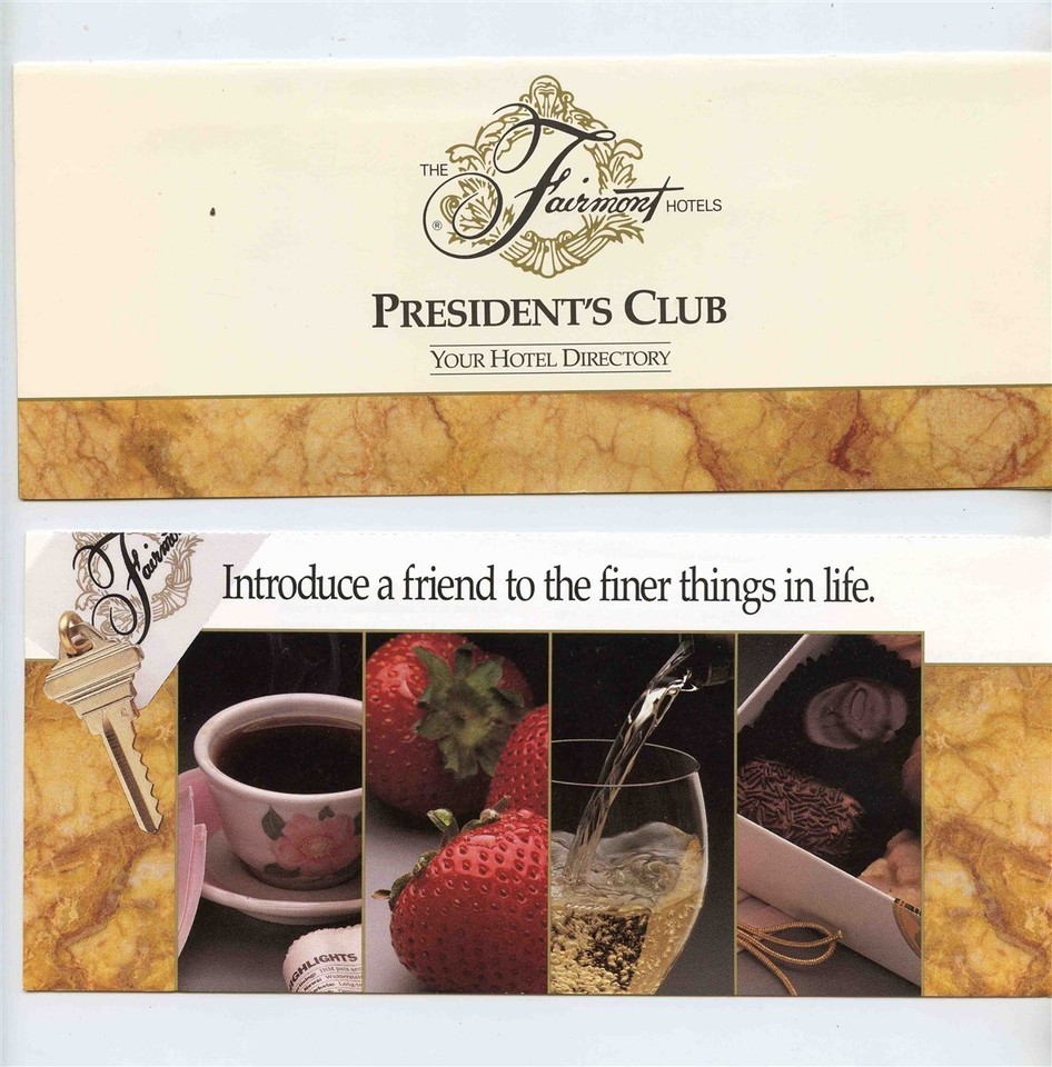 Fairmont Hotels Brochure Folders Certificates Presidents Club Directory ...