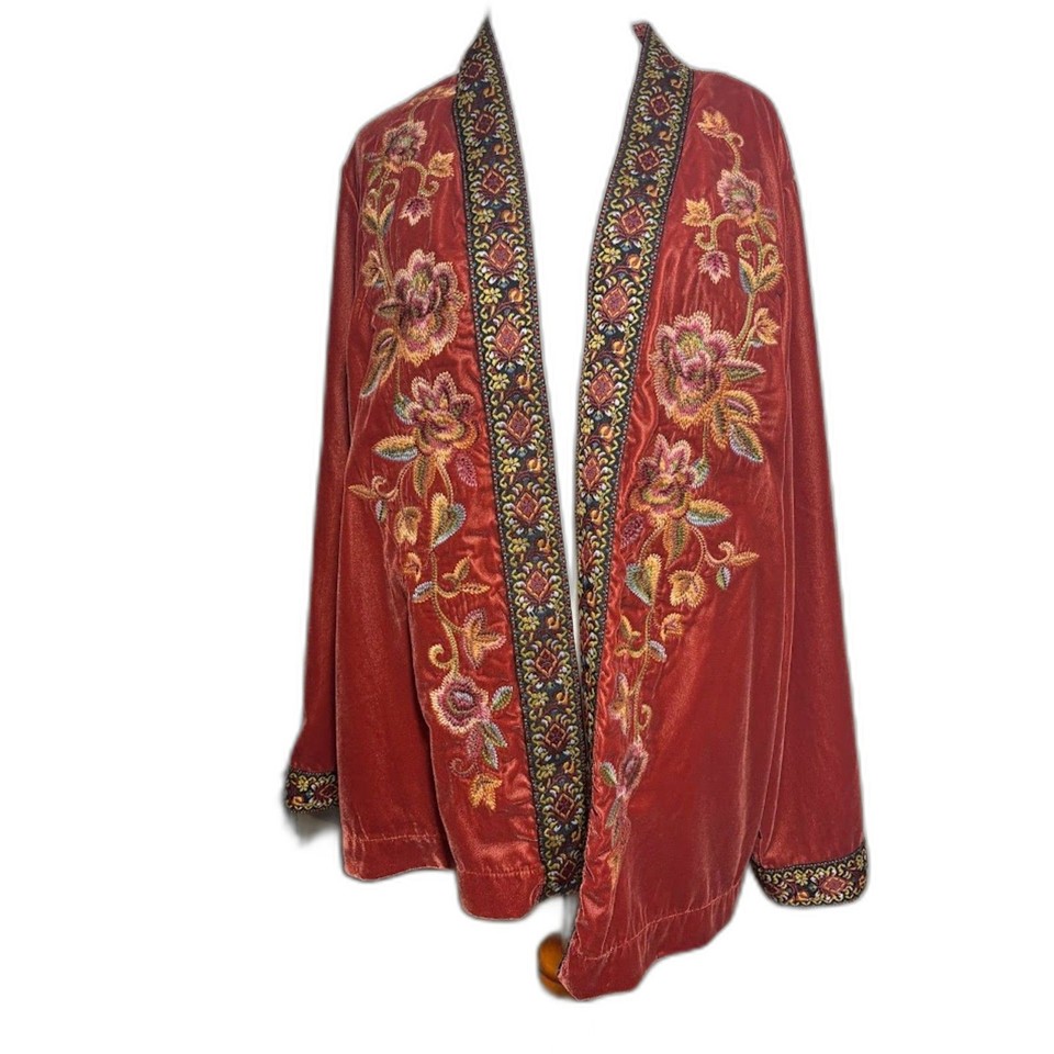 Belle Boho By Kim Gravel Velvet Kimono Duster Large Rust Red Orange ...
