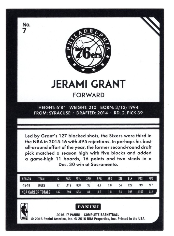 2016-17 PANINI COMPLETE GOLD JERAMI GRANT CARD #7 **NM-MT ...