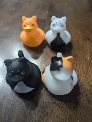 4 Cats Kitty Kittens Animal Pool Themed Yellow Rubber Duck Ducks Black ...