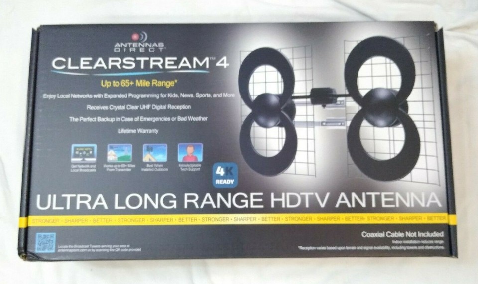Antennas Direct ClearStream 4V In/Outdoor HDTV Antenna+Mount 65 Miles+ ...