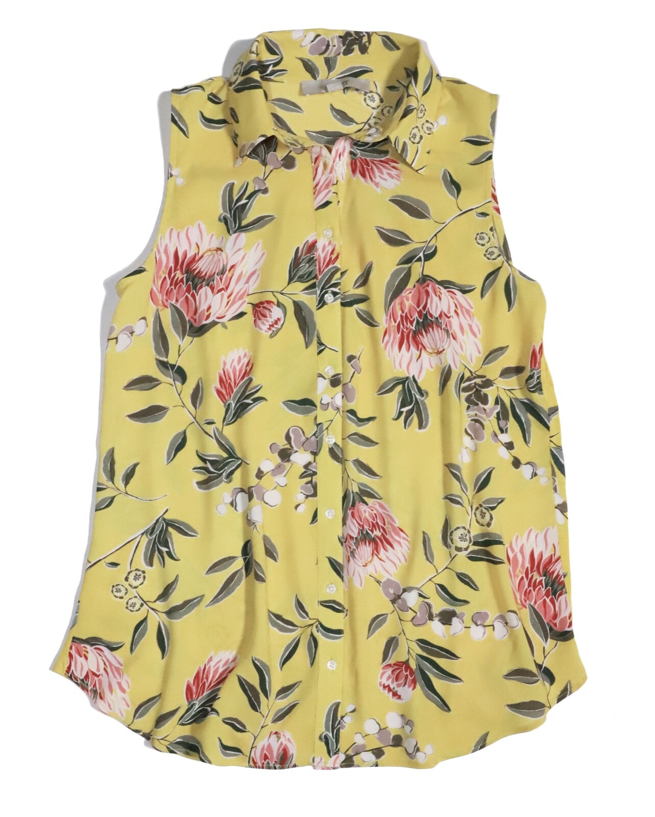 LOFT Women's Petite XS - NWT$49 Yellow Floral Mixed Media Button Shell ...