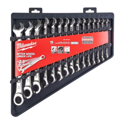Milwaukee Tools 15Pc Ratcheting Metric Combination Spanner Set ...
