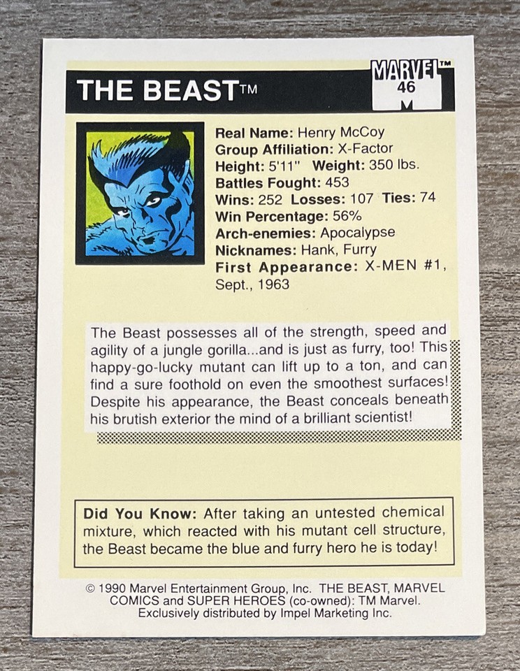Beast 1990 Marvel Comics Universe Series 1 Super Heroes #46 *46f* | eBay