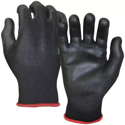 Ultra-Thin Black Work Gloves Polyurethane Palm Coated Nylon Shell 5/10 ...