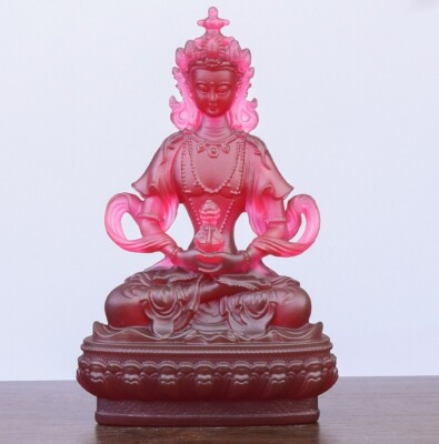 Chinese Liu Li Crystal Glass Amitayus Buddha Statue Decor | eBay