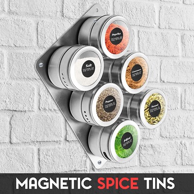 Spice Rack With Empty Jars And Labels Wall Mount Magnetic Spice Rack ...