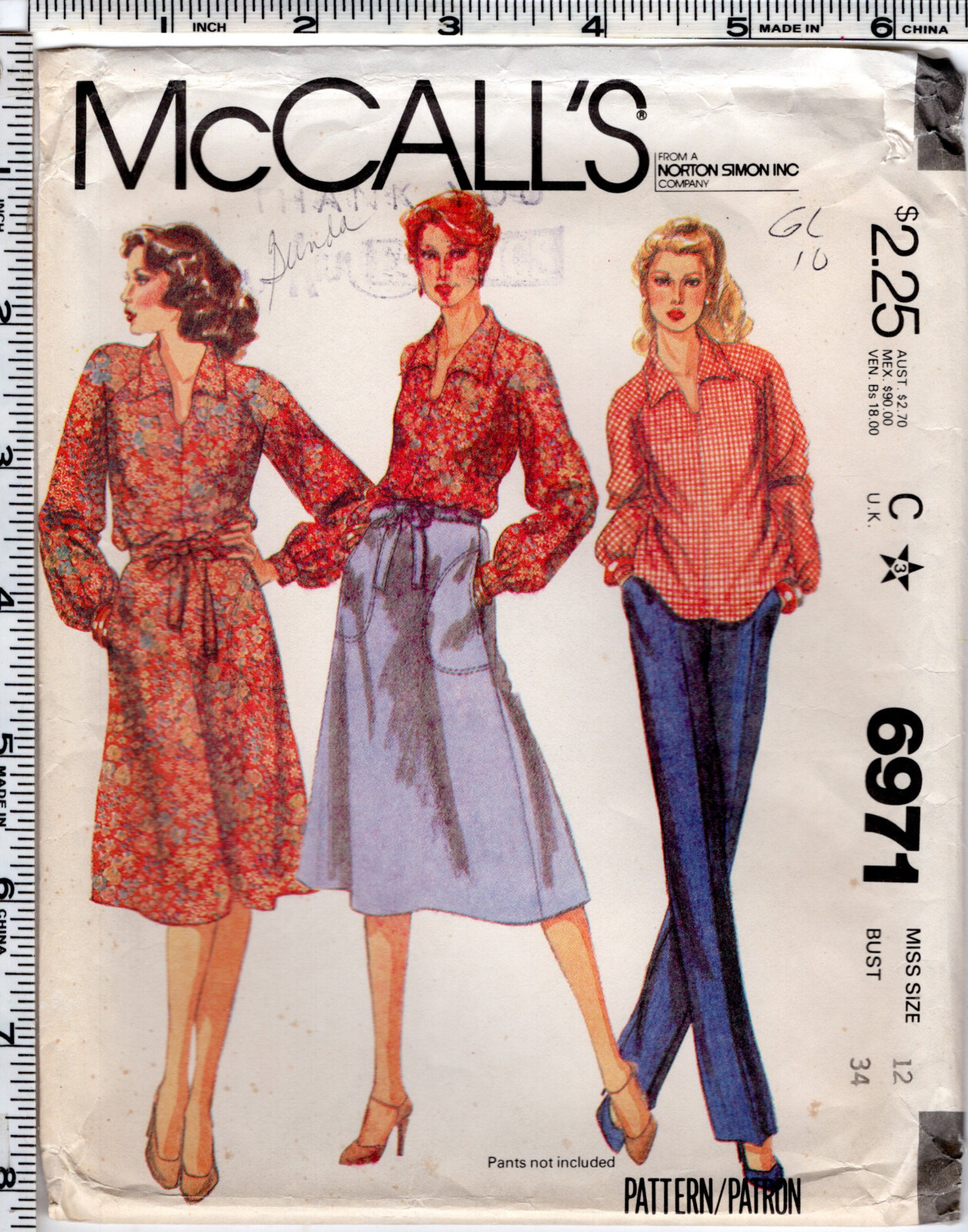 "Misses' Dress and Skirt" ©1979 McCall's Sewing Pattern # 6971 Size 12 ...