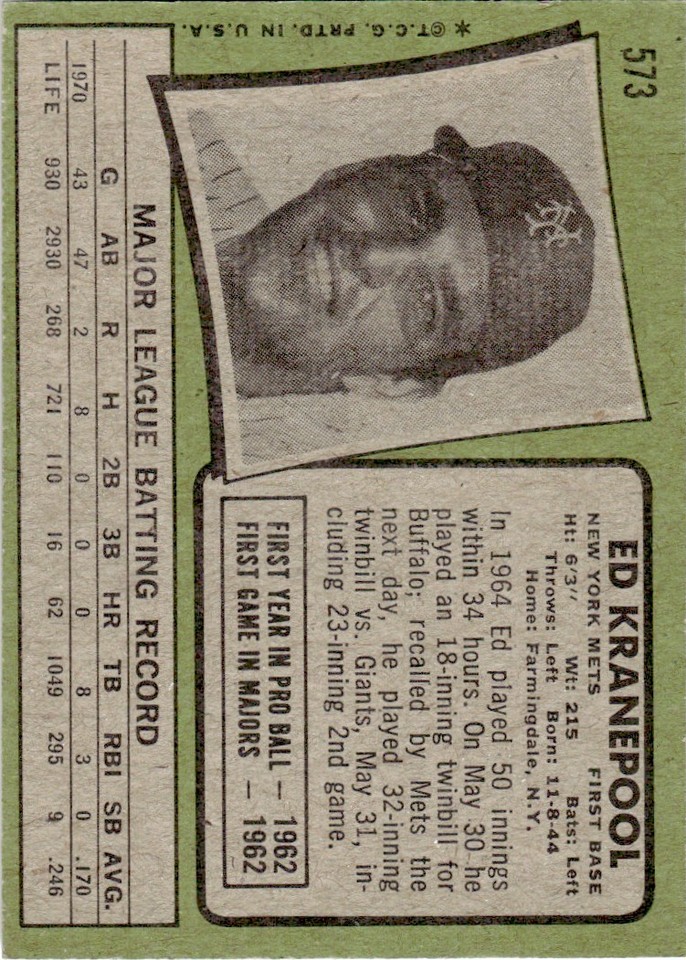 1971 Topps Ed Kranepool New York Mets #573 | eBay