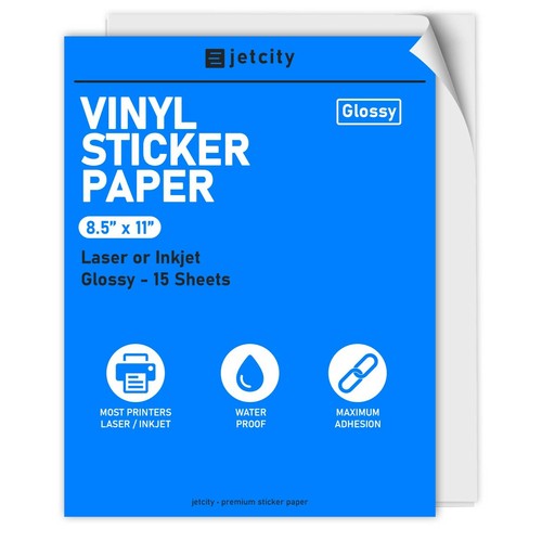 Glossy Vinyl Sticker/Label Paper for Inkjet & Laser Printers - 15 ...